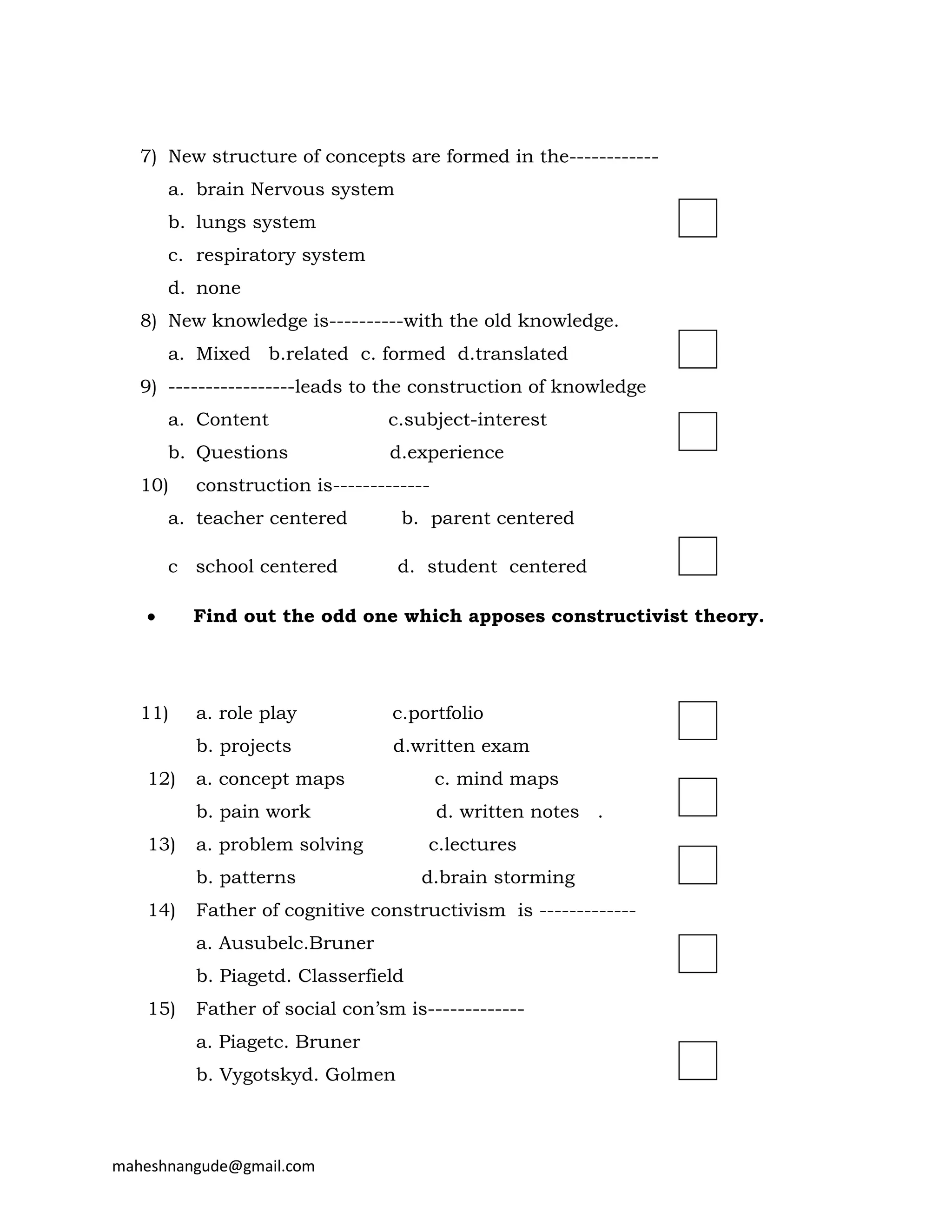 Questionnaire based on Constructivism and concept mapping | PDF
