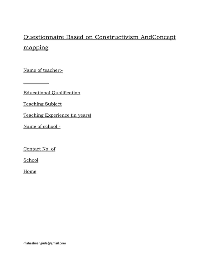 Questionnaire based on Constructivism and concept mapping | PDF