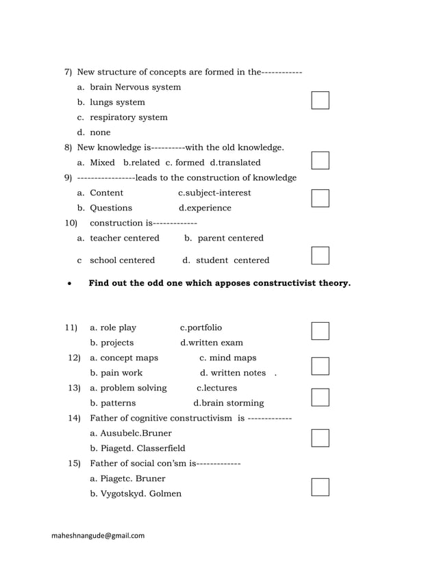 Questionnaire based on Constructivism and concept mapping | PDF