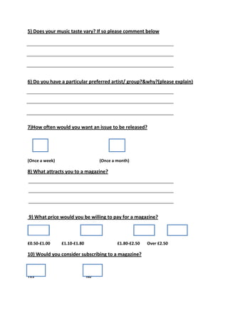 Questionnaire | DOCX | Music | Entertainment