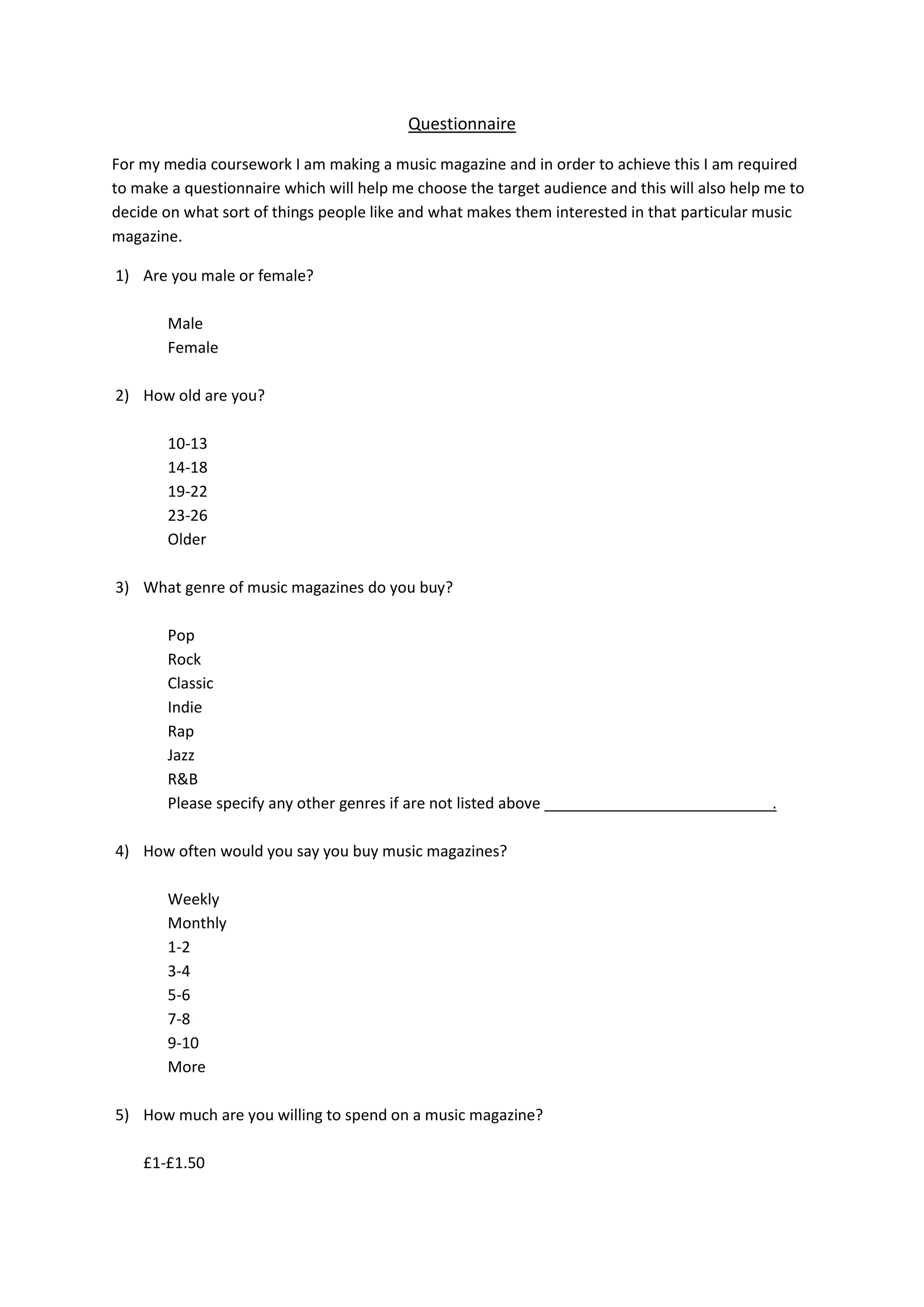 Questionnaire | DOCX