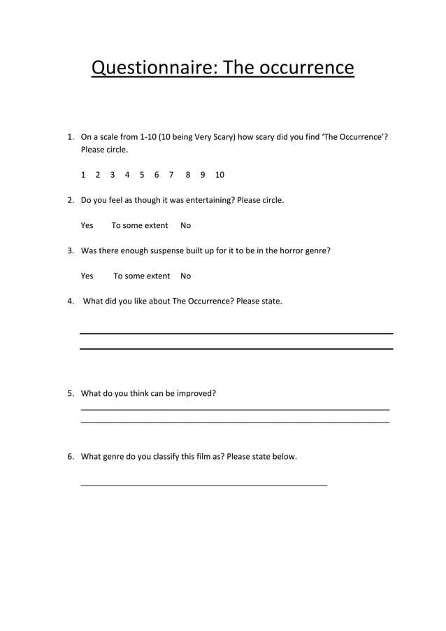 Questionnaire for the occurrence | DOCX | Horror | Genres