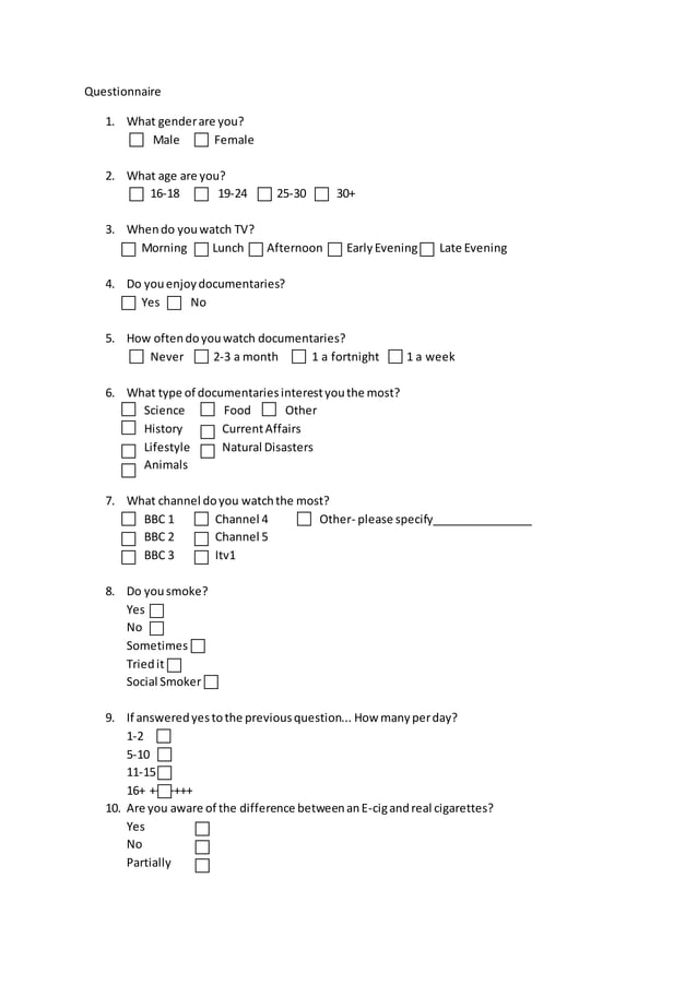 Questionnaire | DOCX