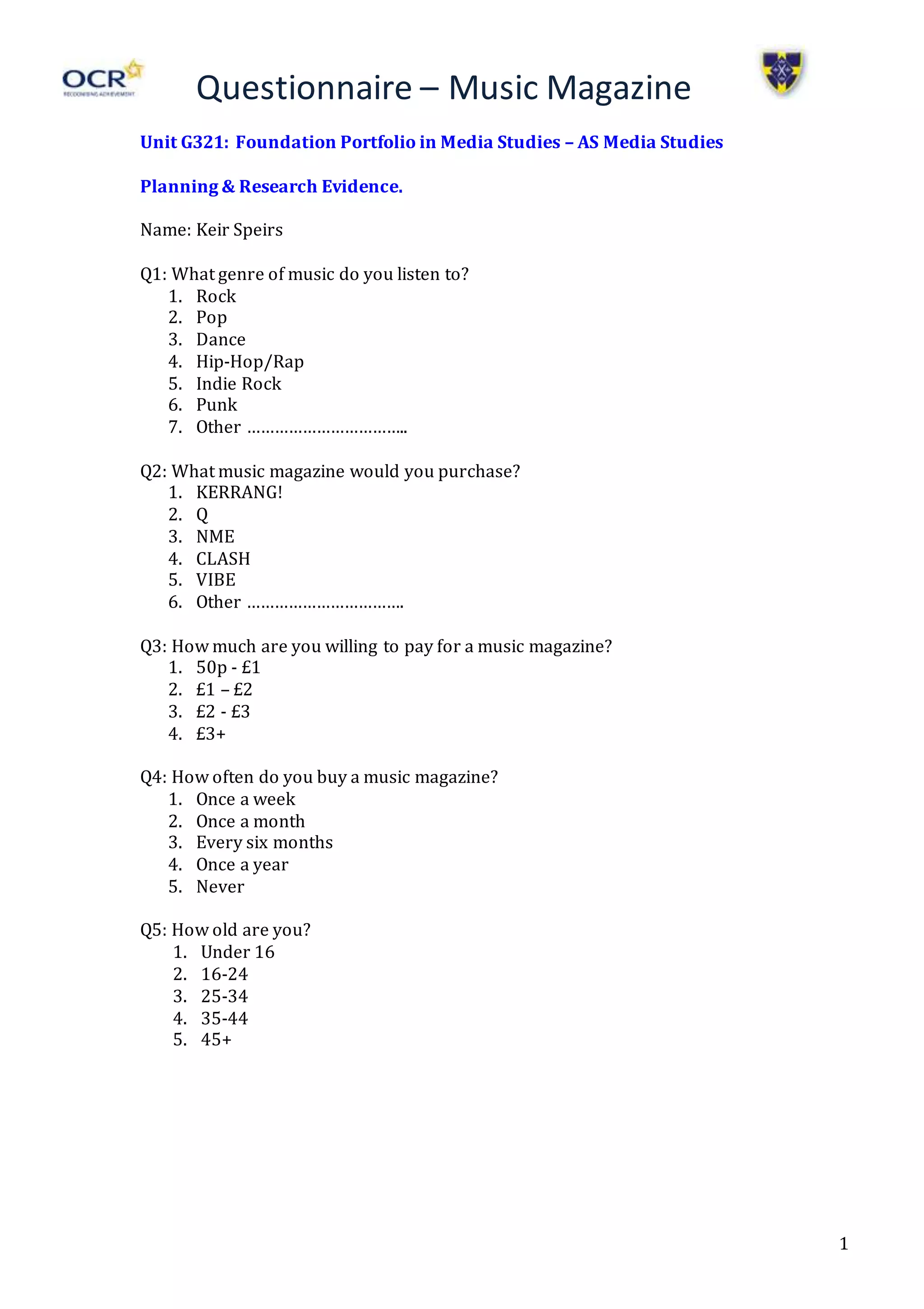 Questionnaire | DOCX