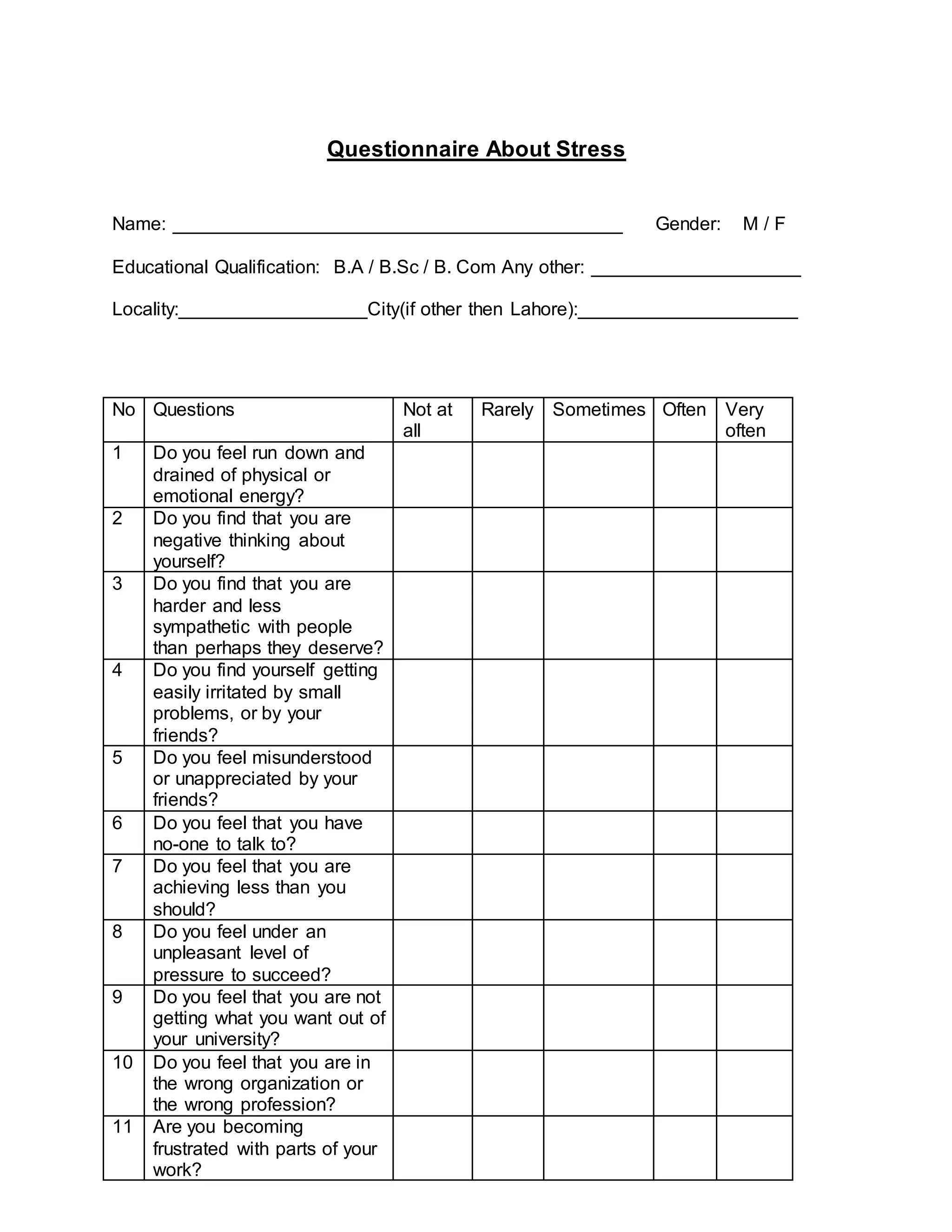 Questionnaire | DOCX