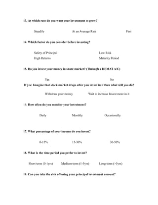 Questionnaire on Investment Preferences | DOC