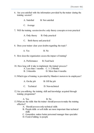Training & development Questionnaire | DOCX
