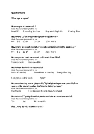 Questionnaire | PDF