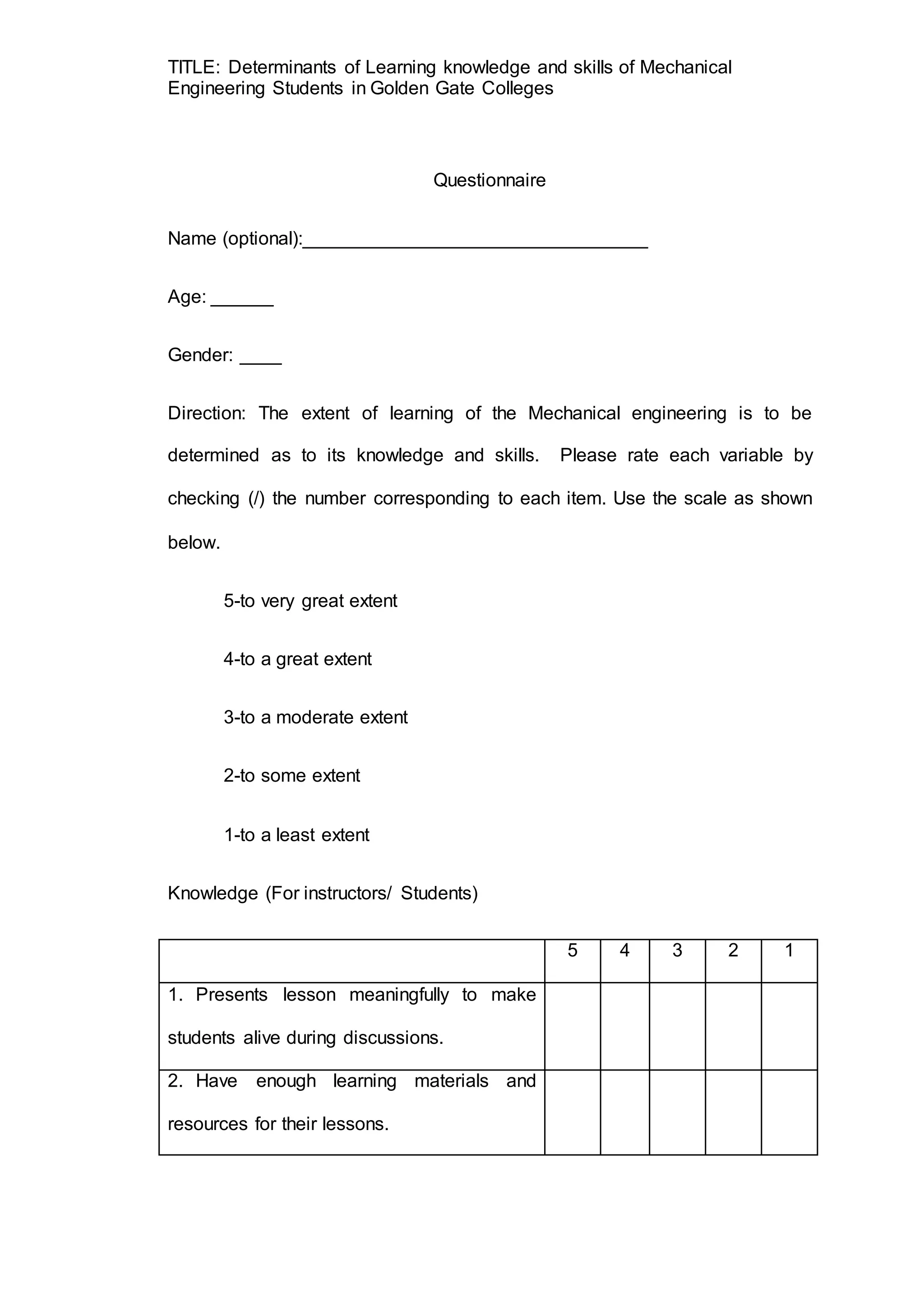 Questionnaire | DOCX