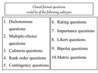 RESEARCH Questionnaire | PPTX