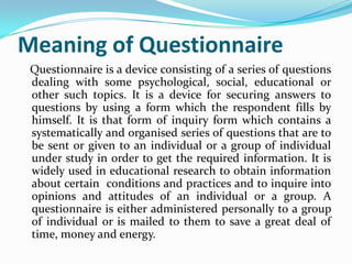 Questionnaire | PPT