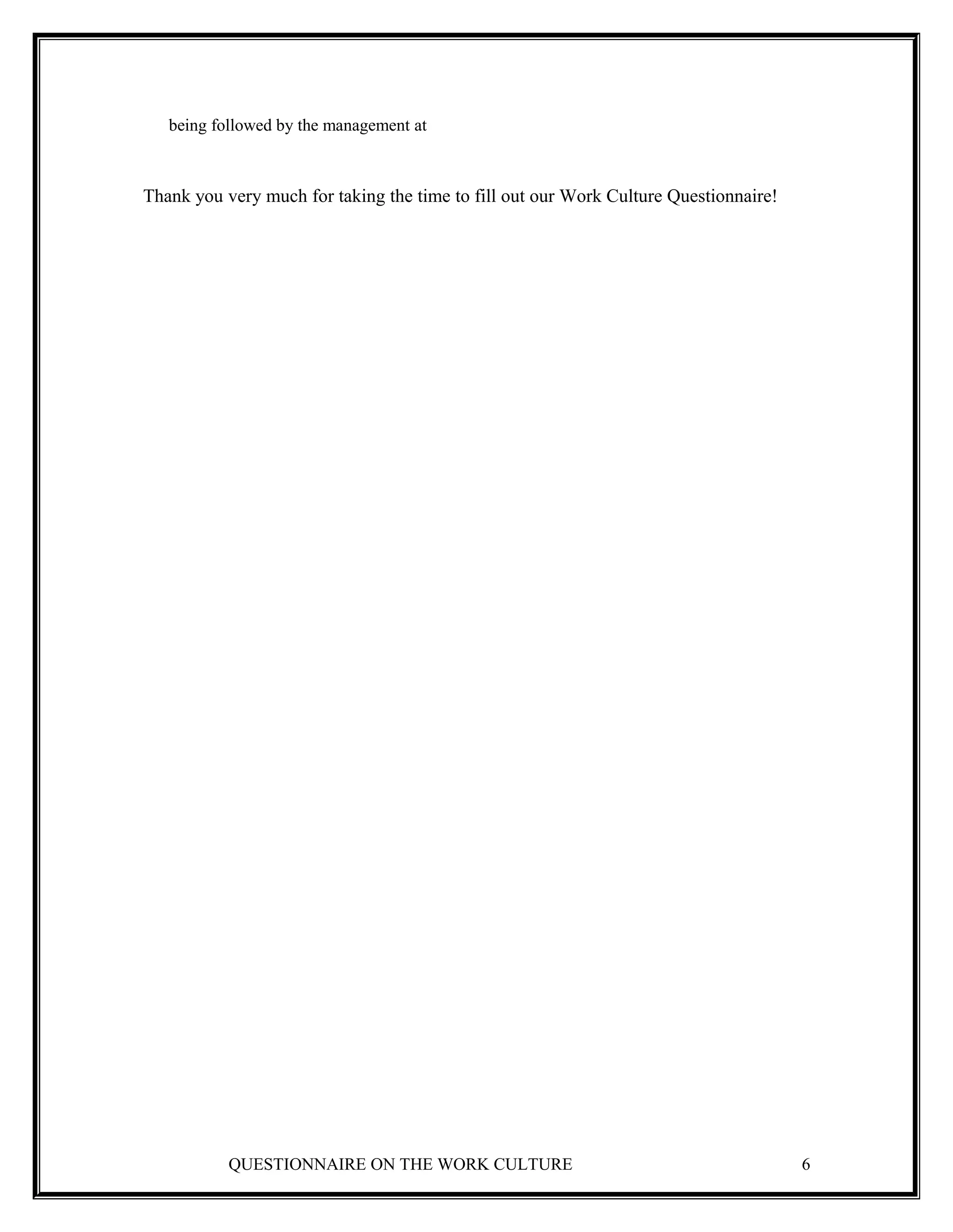 Questionnaire on Work Culture | DOC