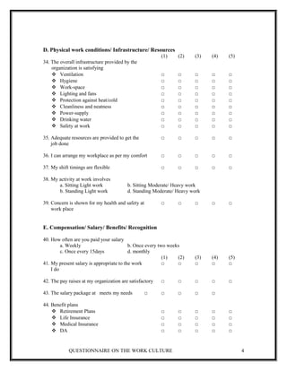 Questionnaire on Work Culture | DOC