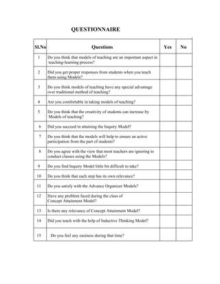 Questionnaire copy | DOC | Educational Assessment | Education