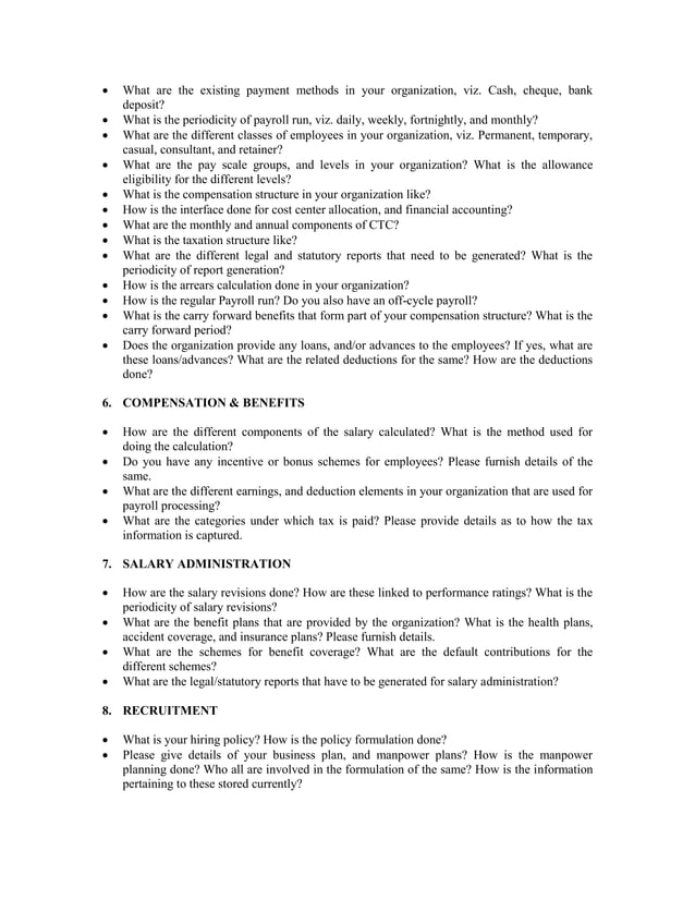 Questionnaire implementation - hrms | PDF | Human Resources | Business