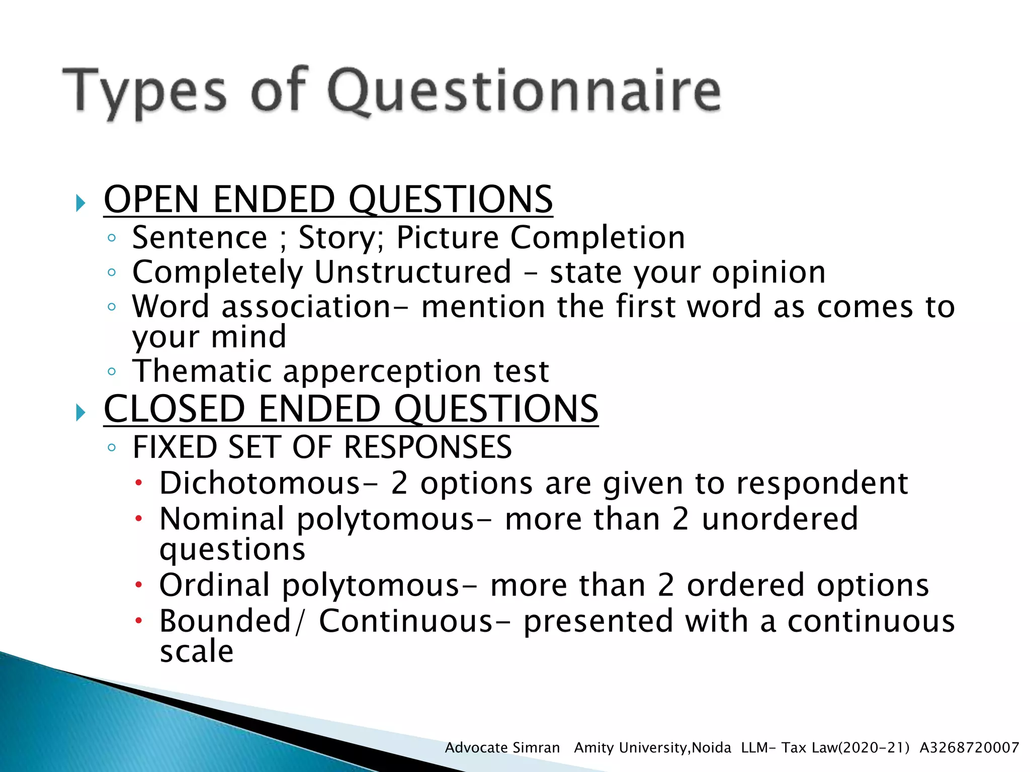 Questionnaire- legal research | PPTX