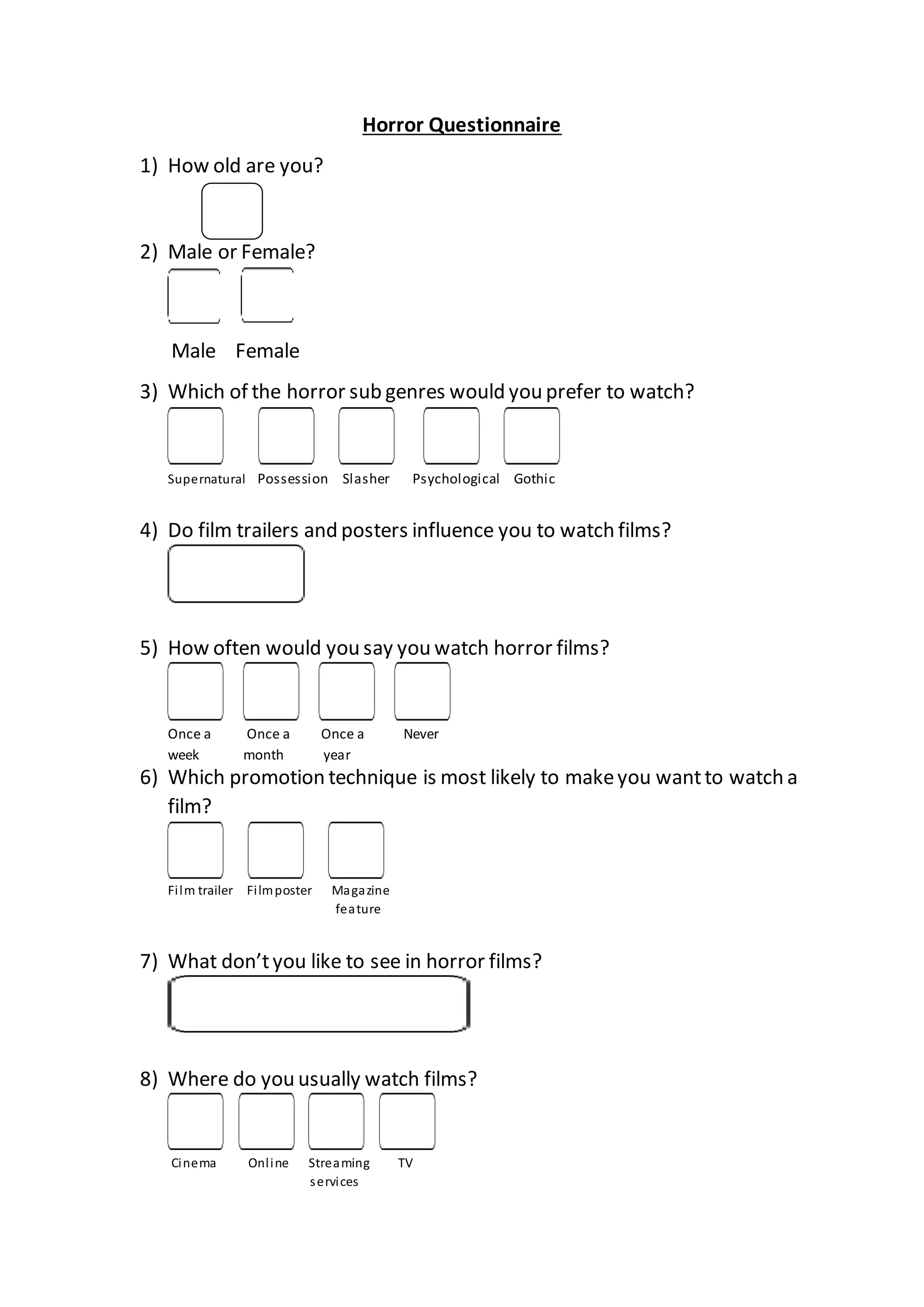 Questionnaire 2 | DOCX | Horror | Genres