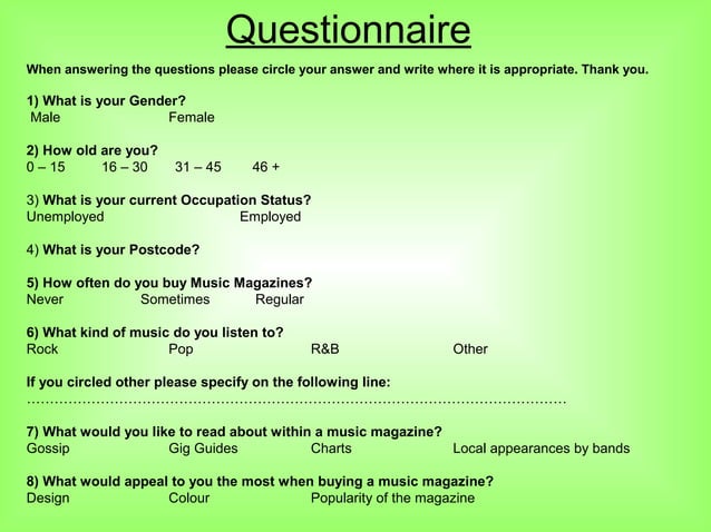 Questionnaire Analysis | PPT | Music | Entertainment