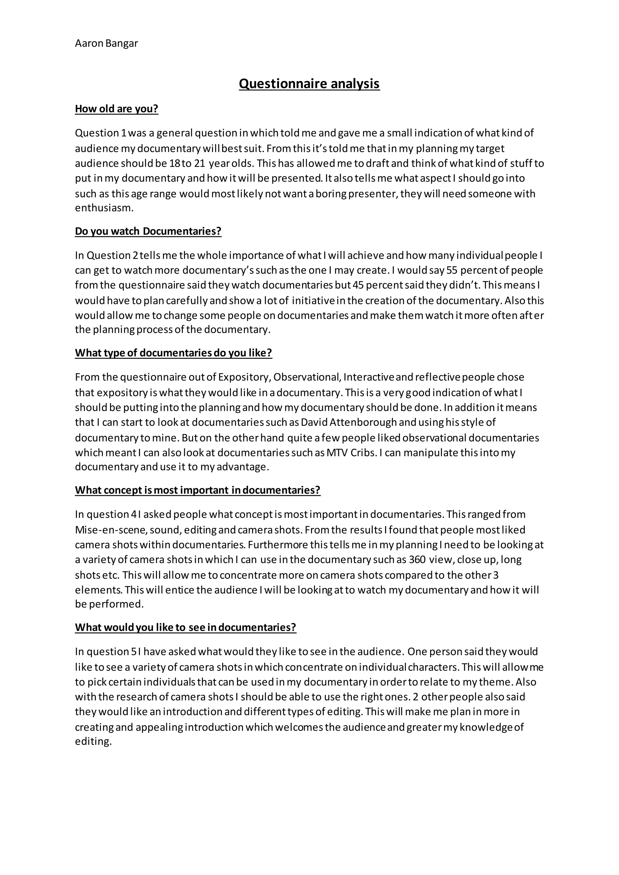 Questionnaire analysis | PDF