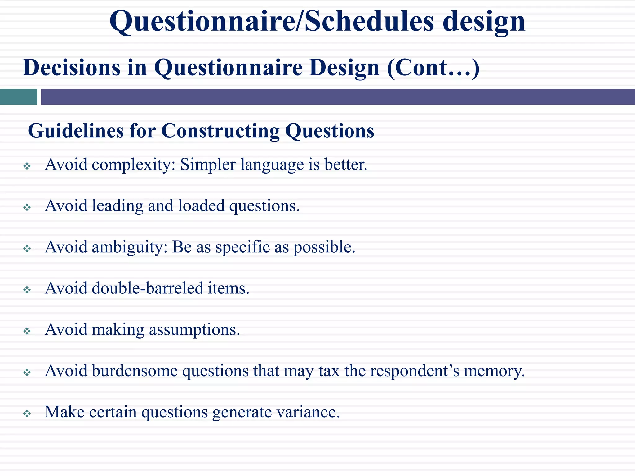 Questionnaire and schedules design | PPTX