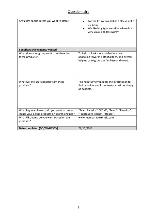 Questionnaire completed | PDF