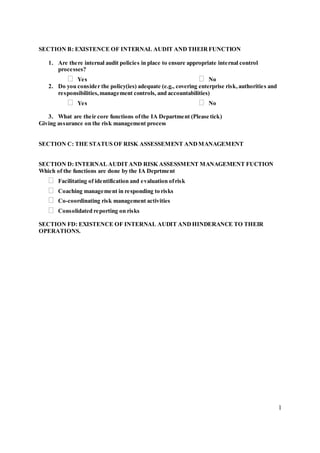 Internal Audit Role in Risk Management Questionnaire | DOCX