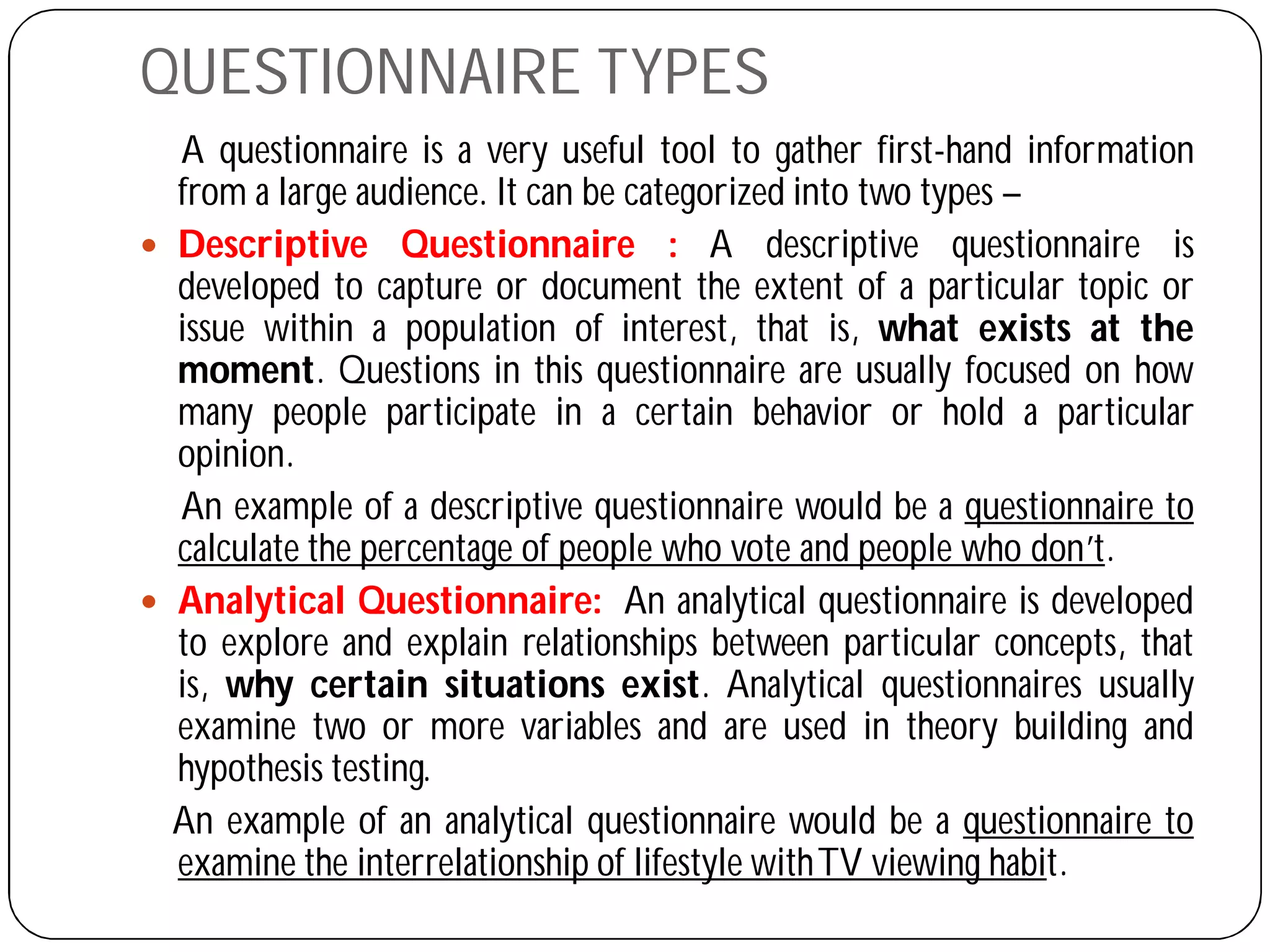 Questionnaire as a tool for assessment | PDF