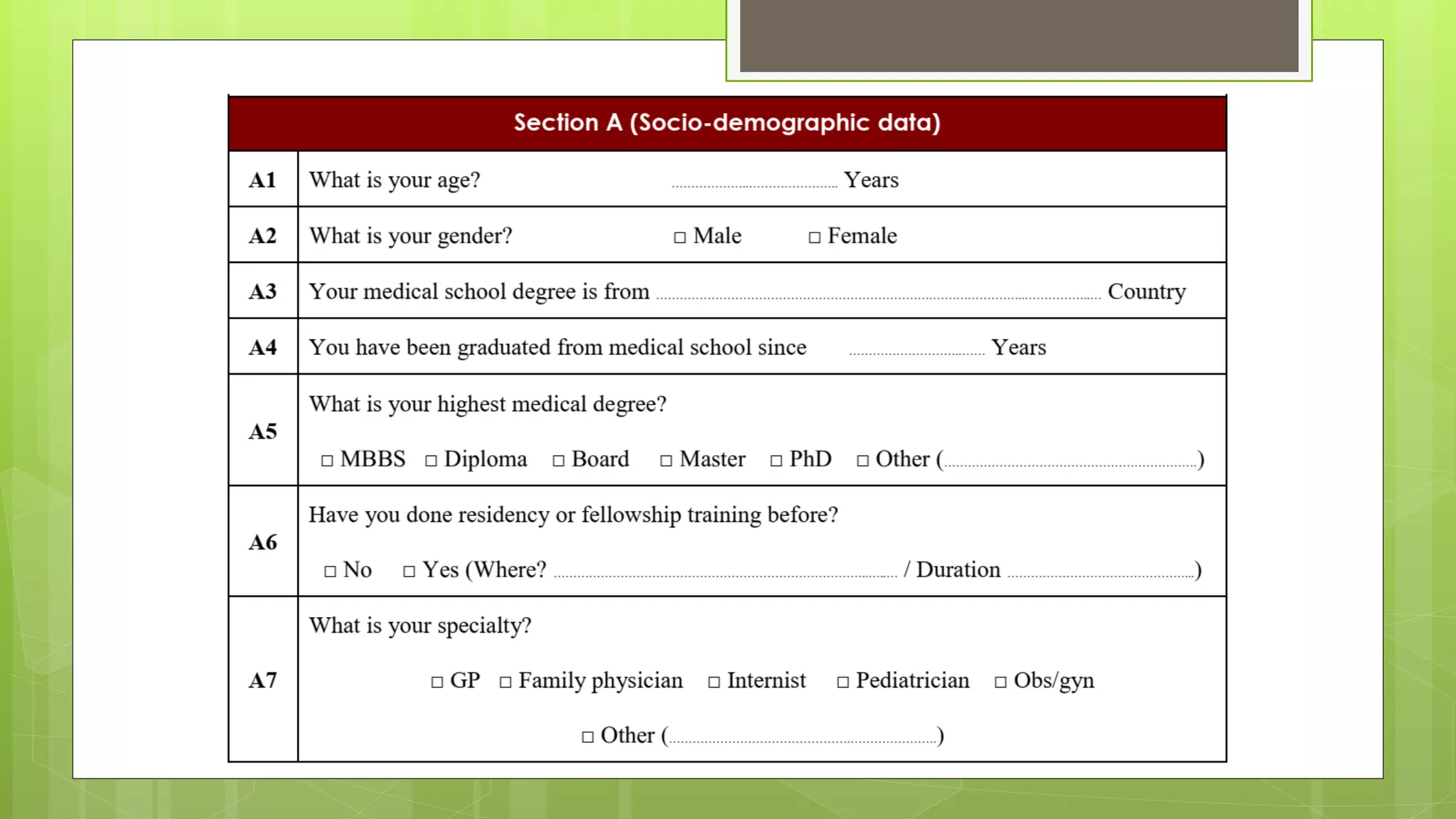 Questionnaire data collection tool dr majdi | PDF
