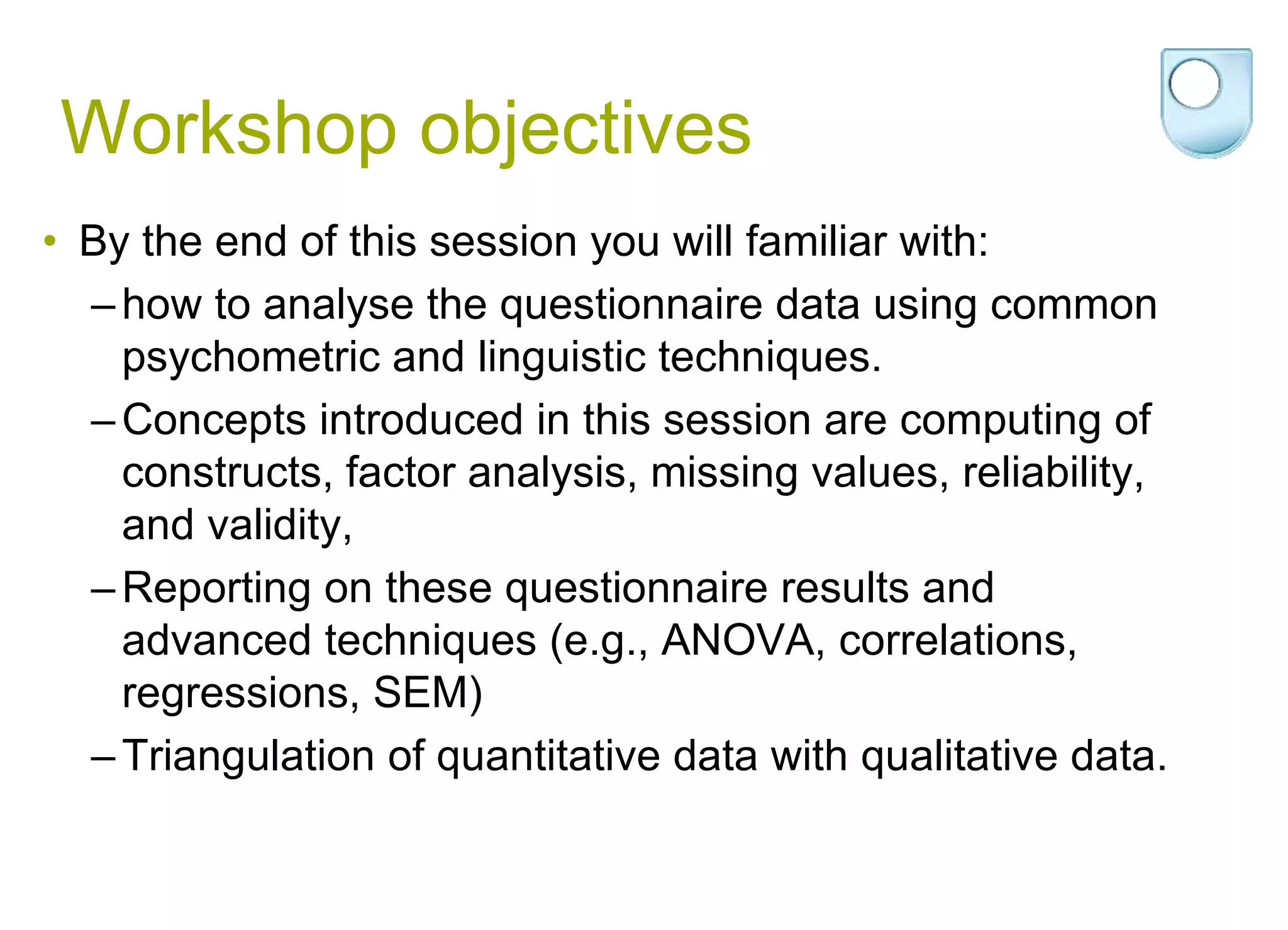 How to analyse questionnaire data: an advanced session | PPT