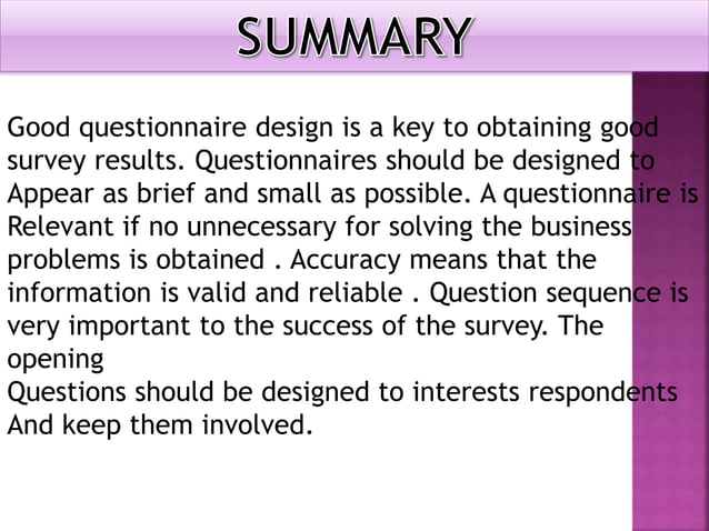 Questionnaire designing in a research process | PPT