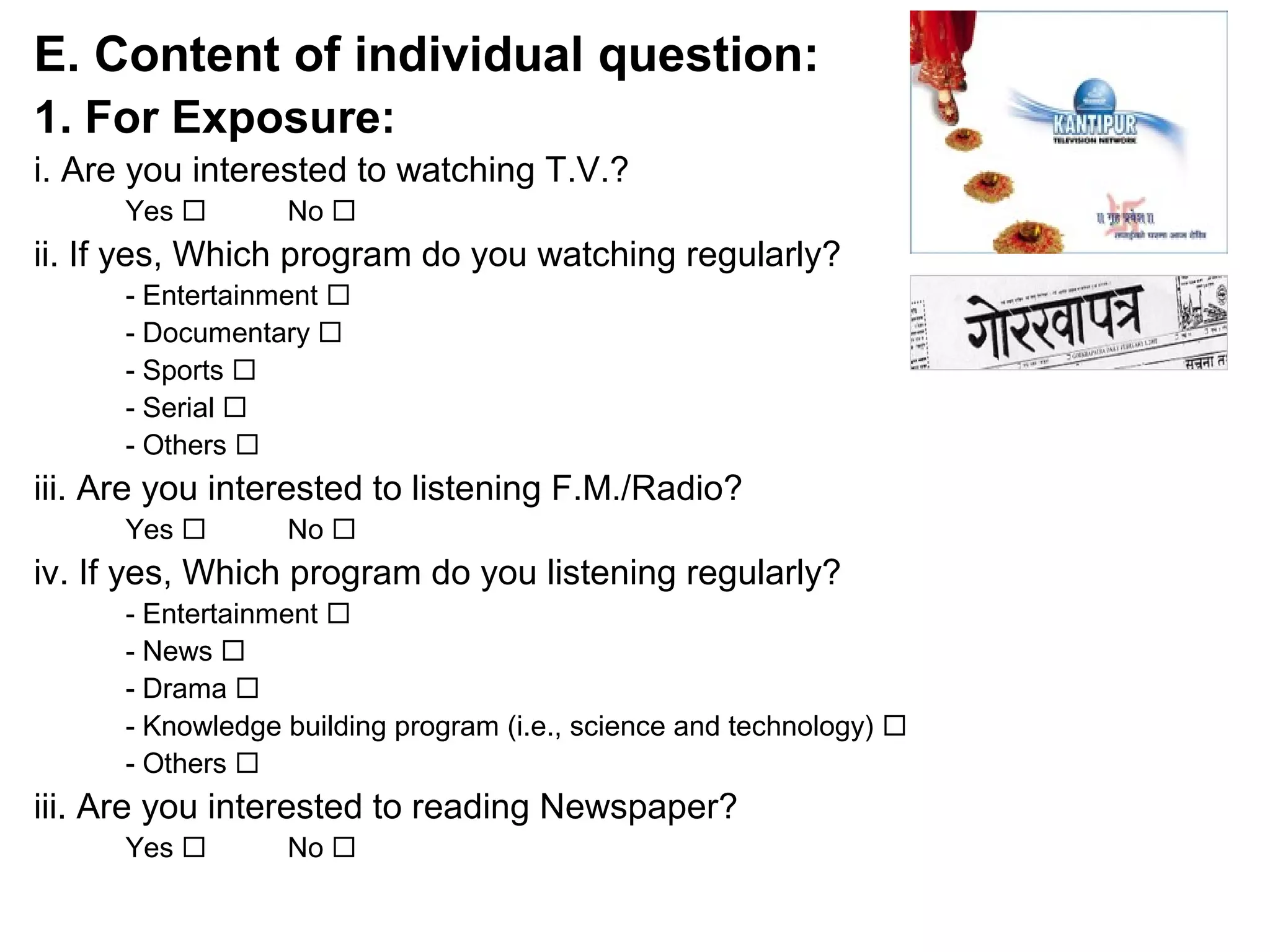 Questionnaire design on advertising | PPT