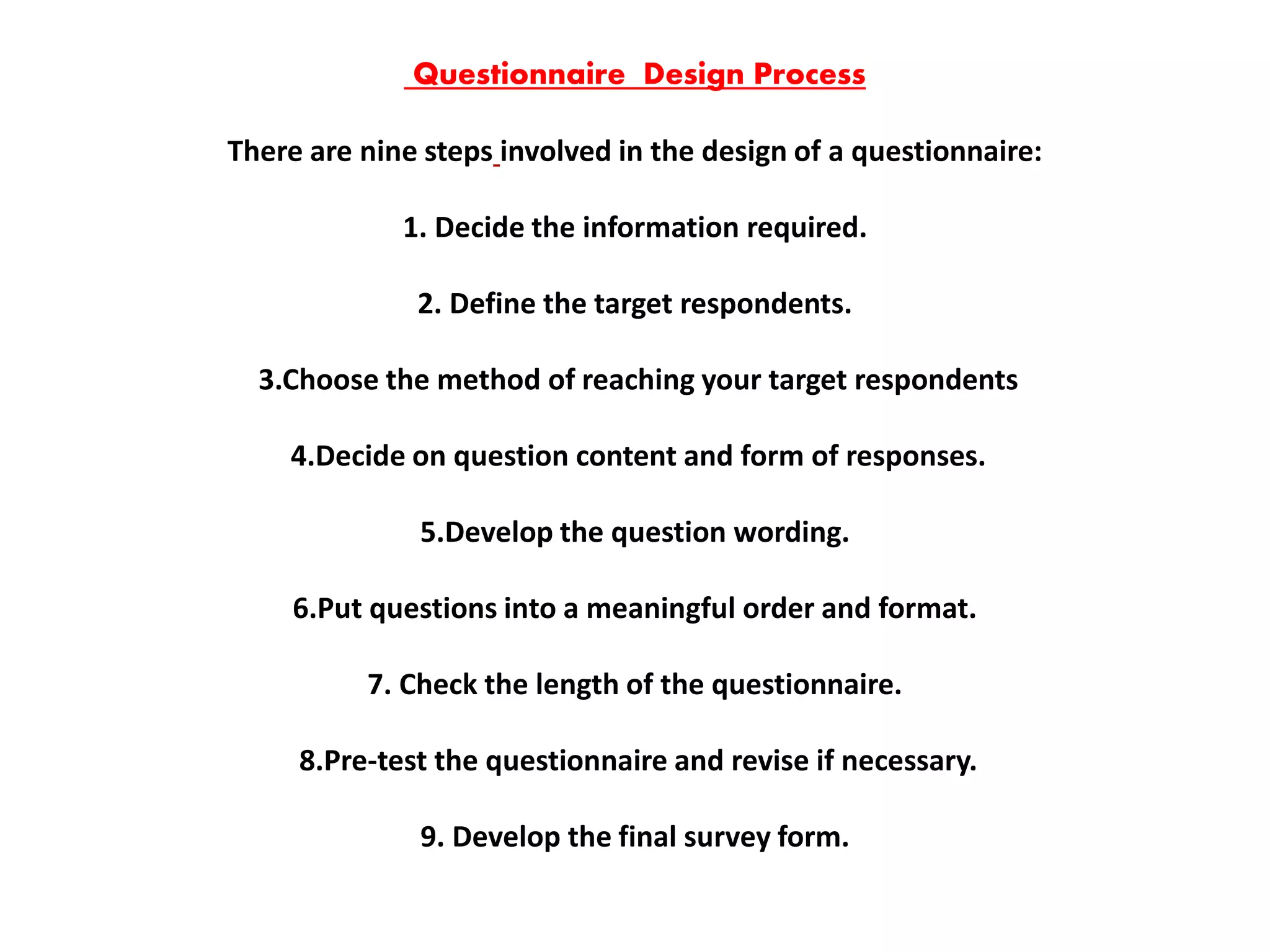 Questionnaire design process | PPTX