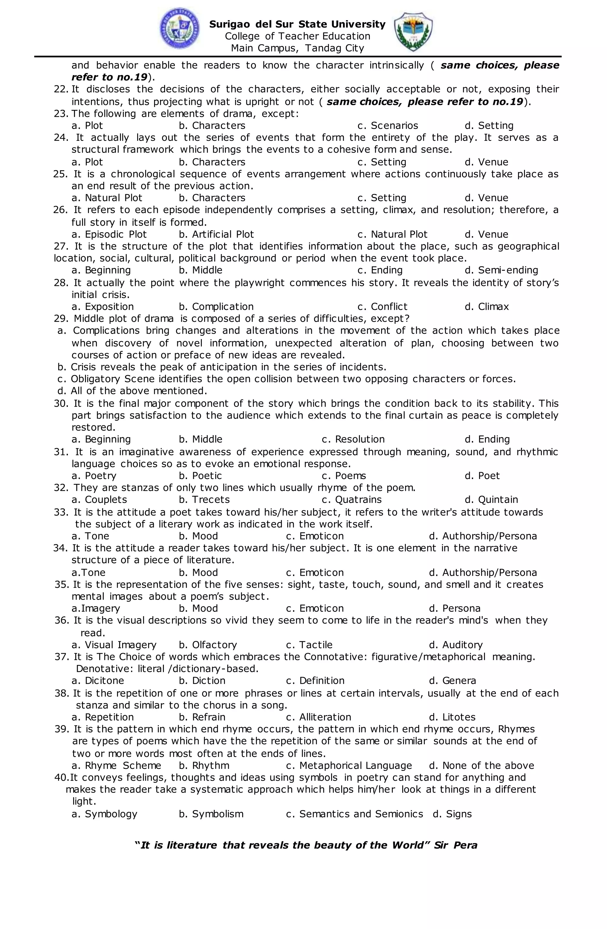 Sample Questionnaire for World Literature | PDF