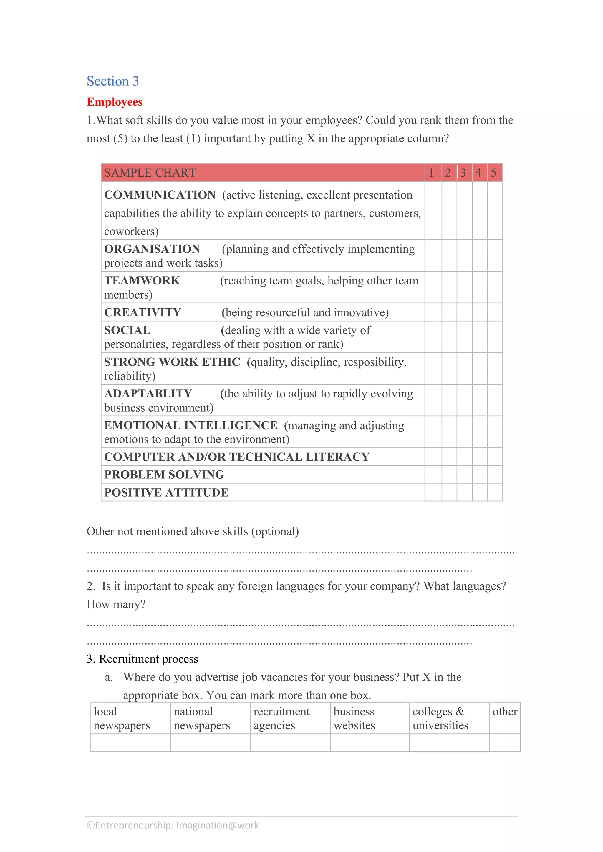 Questionnaire Entrepreneurship Imagination at work | PDF