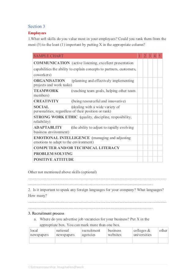 Questionnaire Entrepreneurship Imagination at work