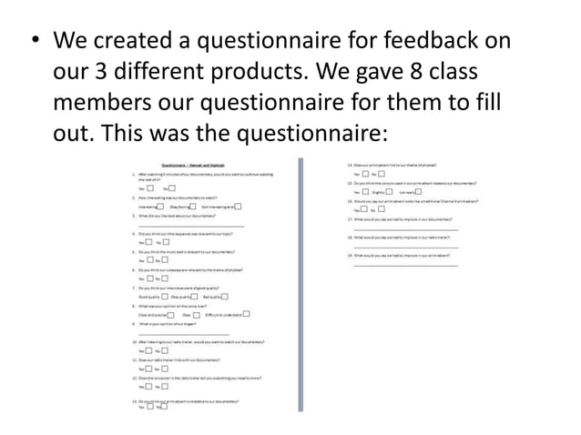 Questionnaire feedback | PPTX