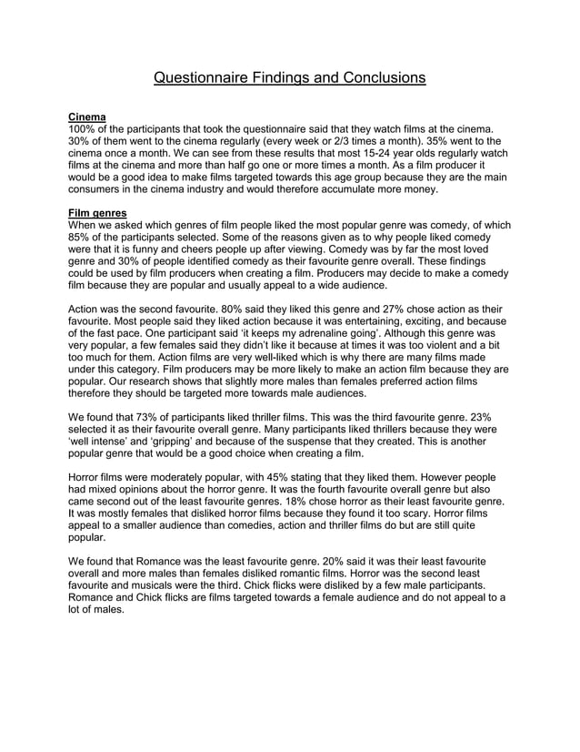 Questionnaire findings and conclusions | PDF