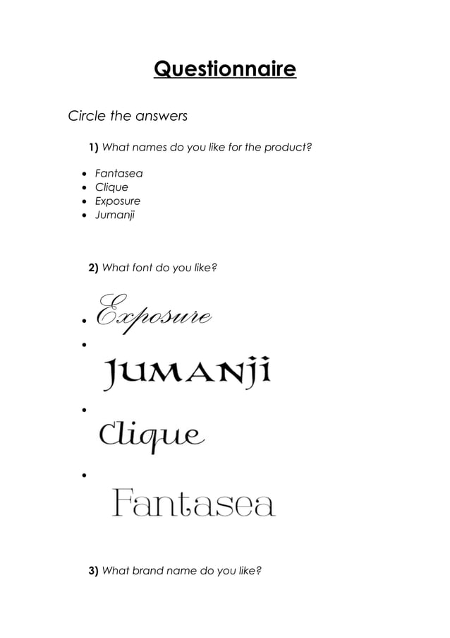 Questionnaire (font name) | DOC