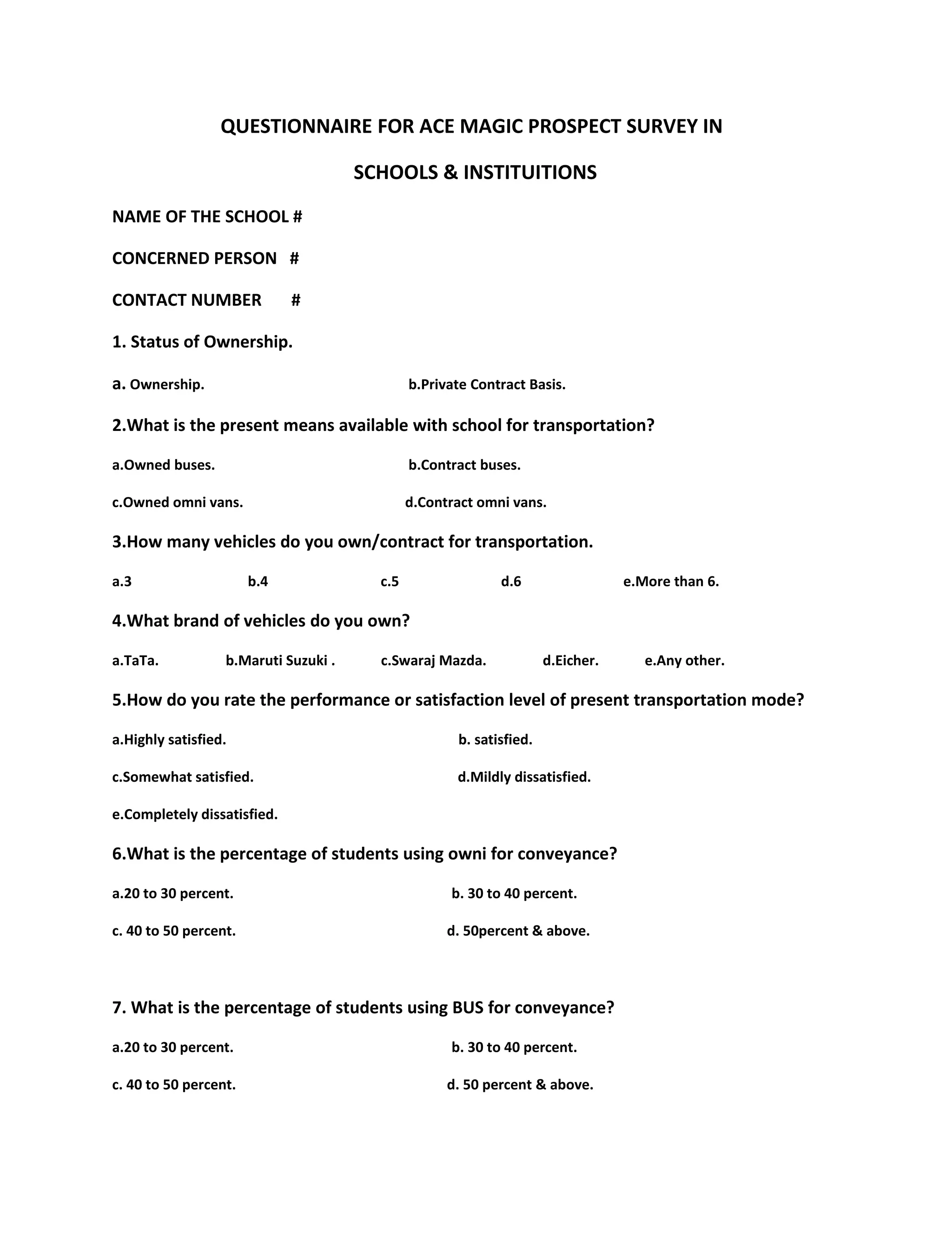 Questionnaire for ace magic prospect survey in | DOC