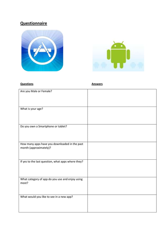 Questionnaire For App | DOCX