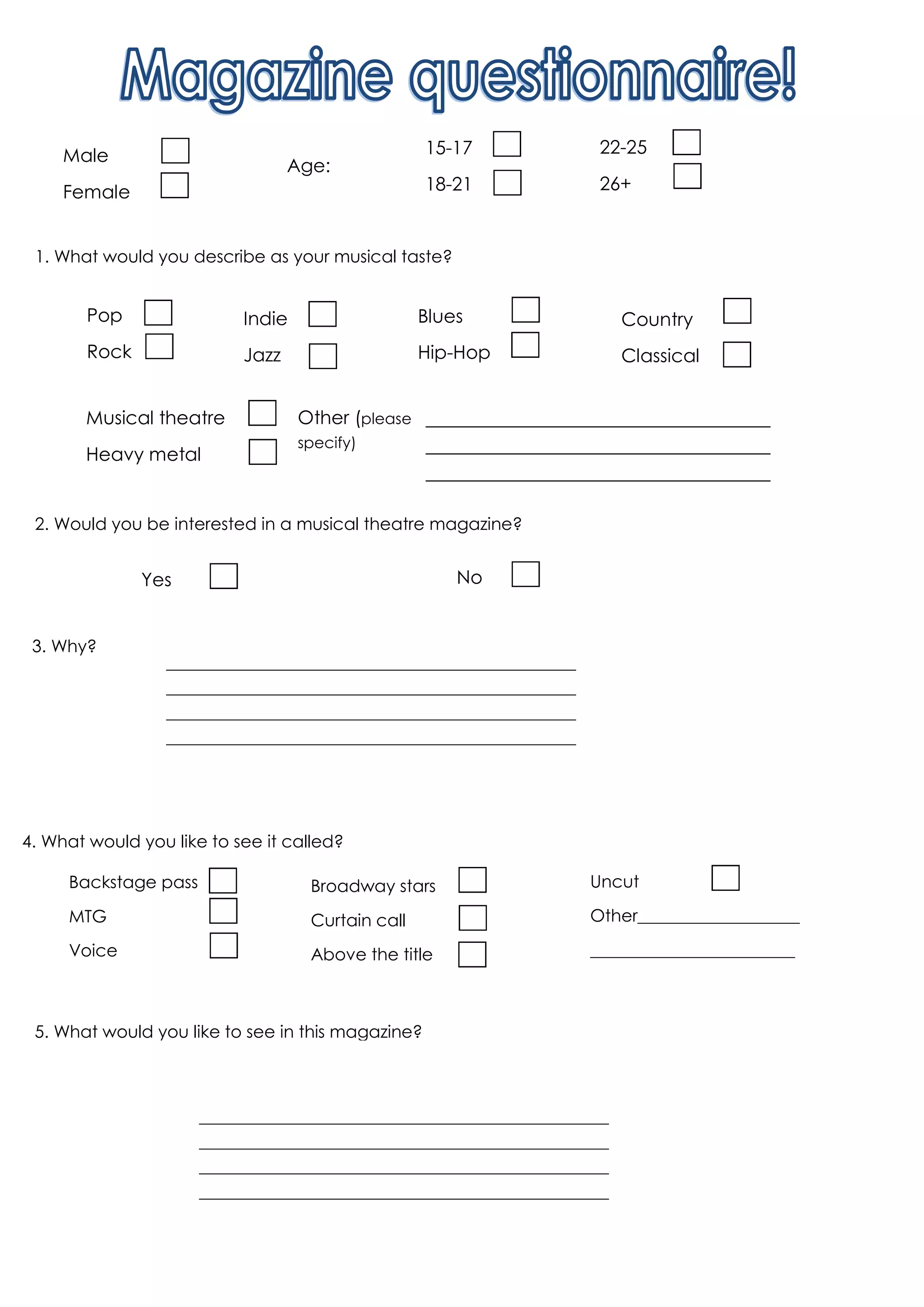 Musical theatre magazine Questionnaire! | DOCX