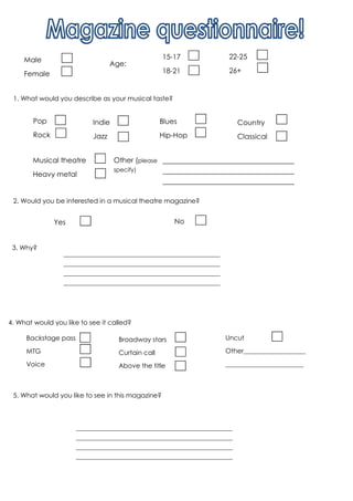 Musical theatre magazine Questionnaire! | DOCX