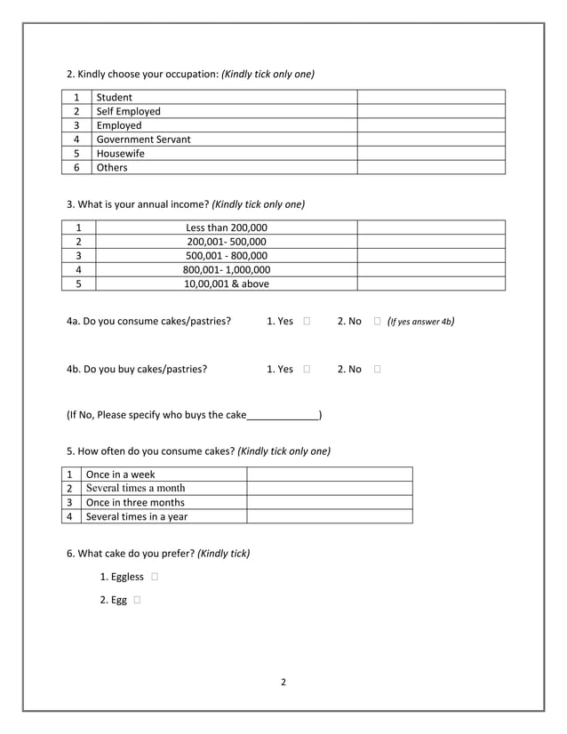 Questionnaire for cakes | DOCX