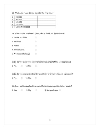 Questionnaire for cakes | DOCX