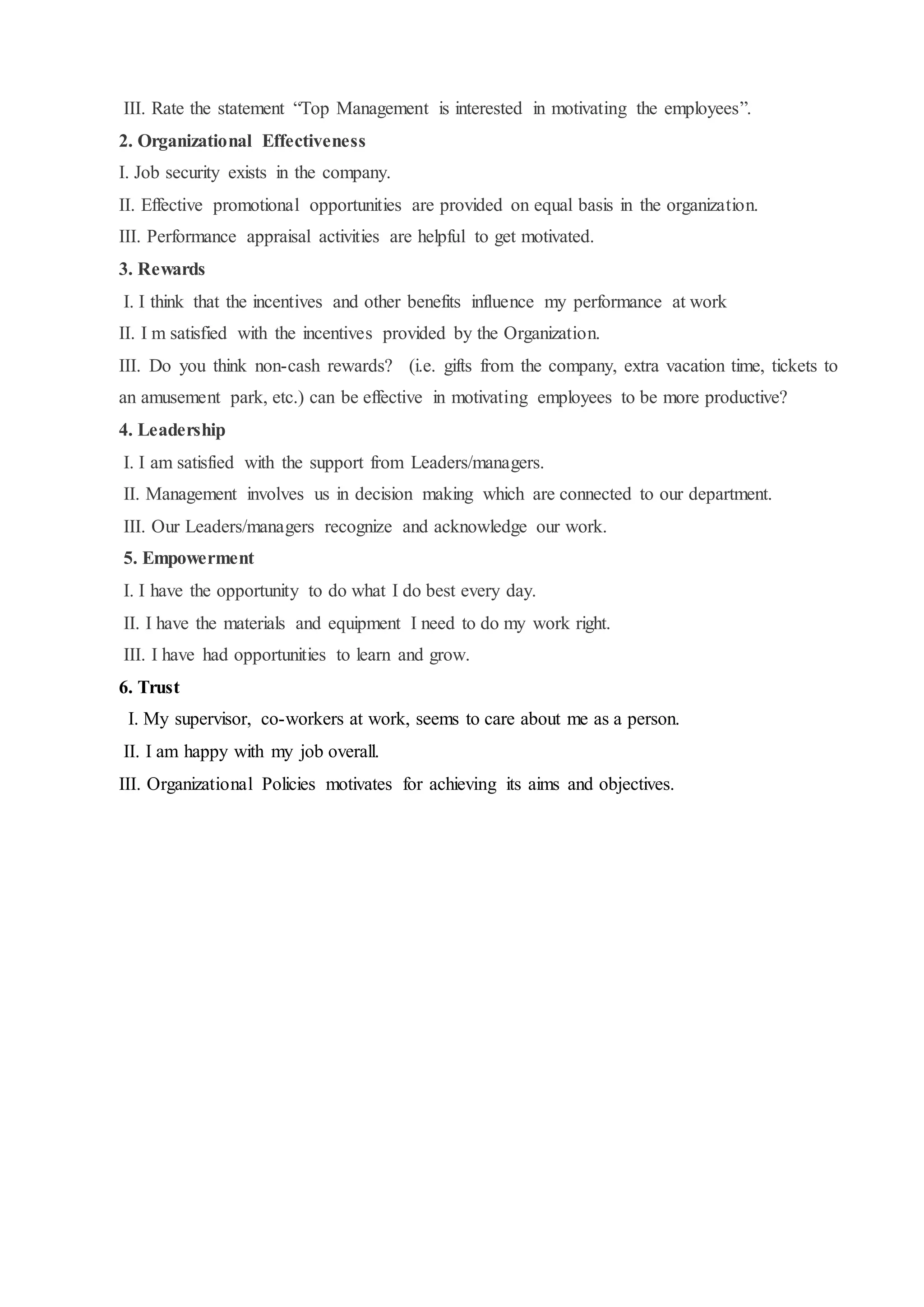 Questionnaire for employee motivation | DOCX