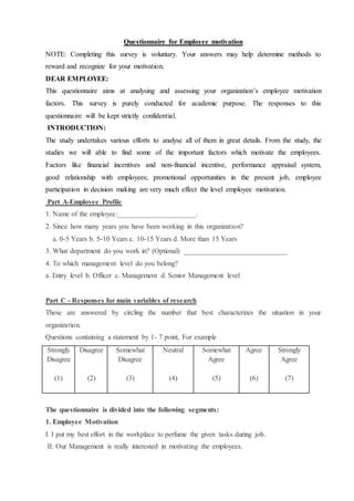 Questionnaire for employee motivation | DOCX
