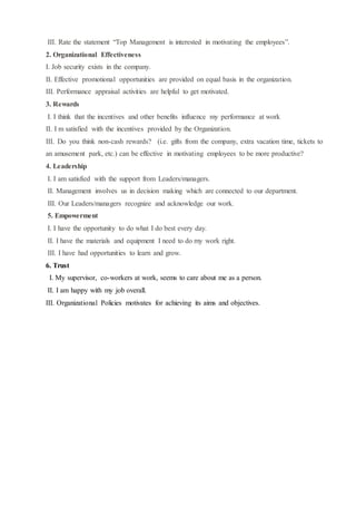 Questionnaire for employee motivation | DOCX