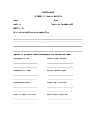 Questionnaire for final exam | PDF