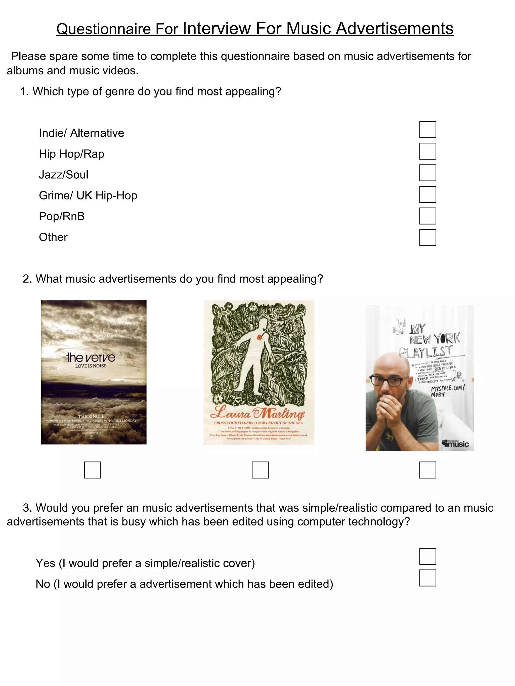 Questionnaire for interview for music advertisements | PPT