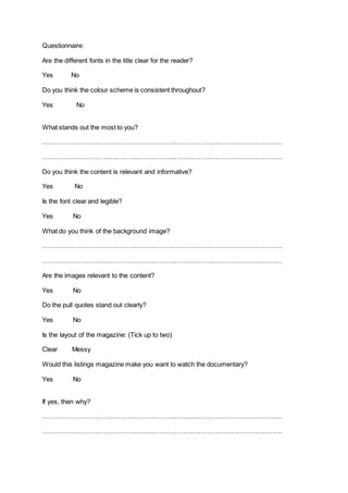 Questionnaire for listings magazine audience feedback | PDF